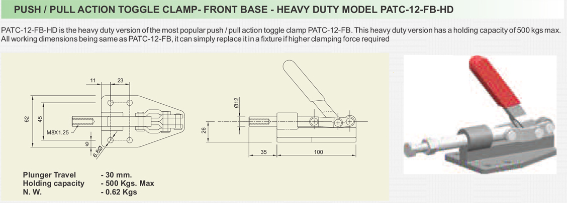 PUSH / PULL ACTION TOGGLE CLAMP - FRONT BASE - HEAVY DUTY