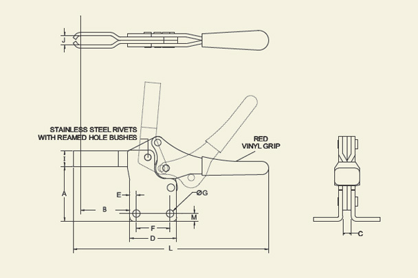 HOLD DOWN TOGGLE CLAMP - HORIZONTAL HANDLE - BASE STRAIGHT