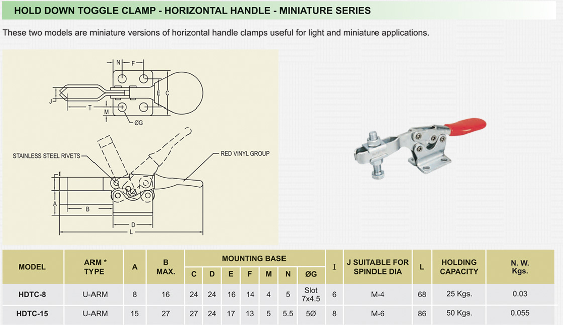 HOLD DOWN TOGGLE CLAMP - HORIZONTAL HANDLE - MINIATURE SERIES