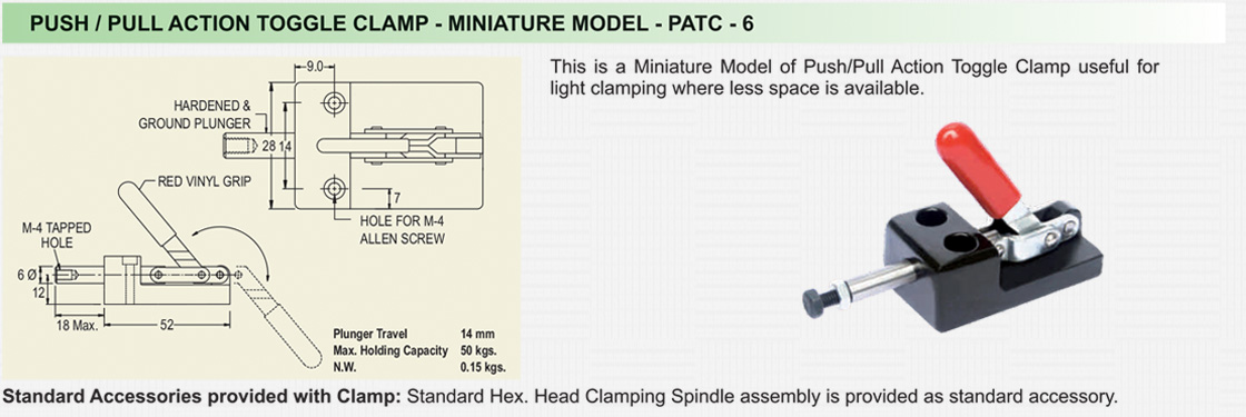 PUSH / PULL ACTION TOGGLE CLAMP - MINIATURE MODEL - PATC - 6