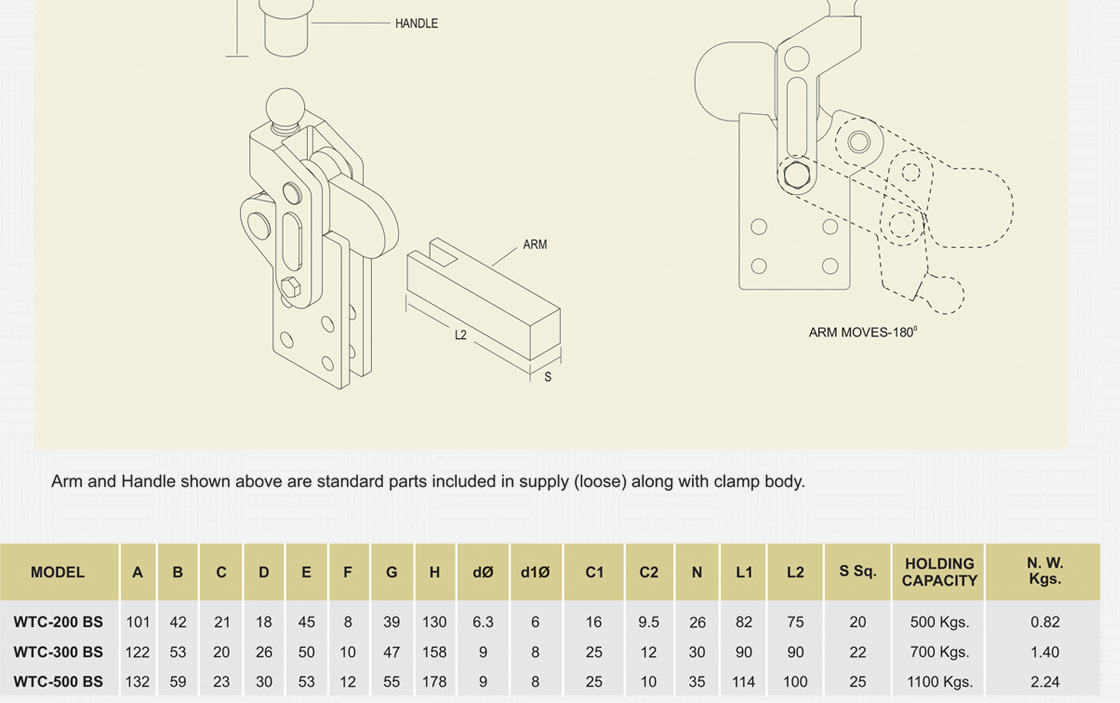 HEAVY DUTY WELDABLE TOGGLE CLAMP - MODULAR DESIGN - BASE STRAIGHT