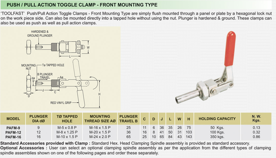 PUSH / PULL ACTION TOGGLE CLAMP - FRONT MOUNTING TYPE