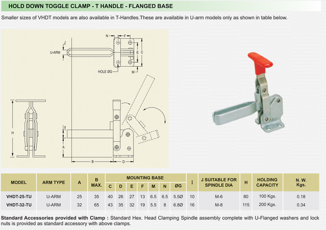 HOLD DOWN TOGGLE CLAMP - T HANDLE - FLANGED BASE